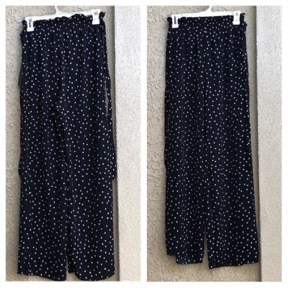 See You Monday | Pants & Jumpsuits | See You Monday Navy Polka Dot Wide ...